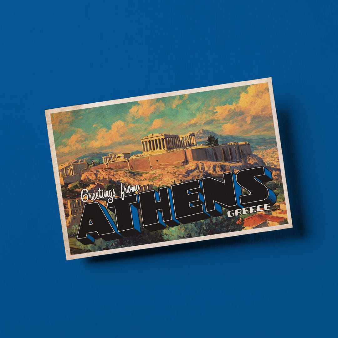 Athens Postcard - Retro Greetings From Greece Post Card / Art Print ...