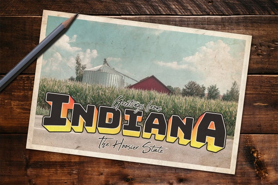 Vintage Style Postcard Greetings From Indiana | Etsy