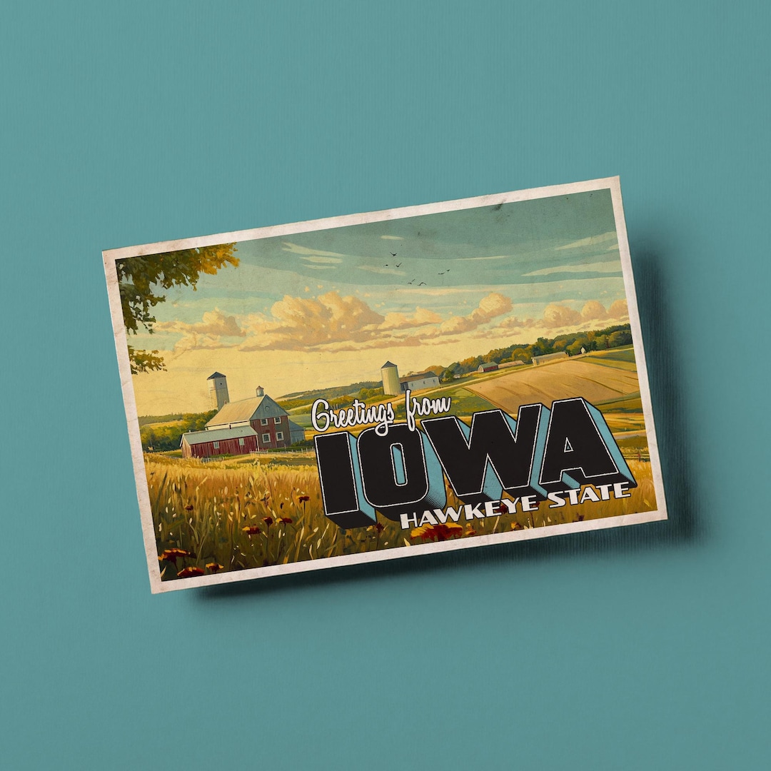 Vintage Style Postcard – Greetings From Iowa - Etsy