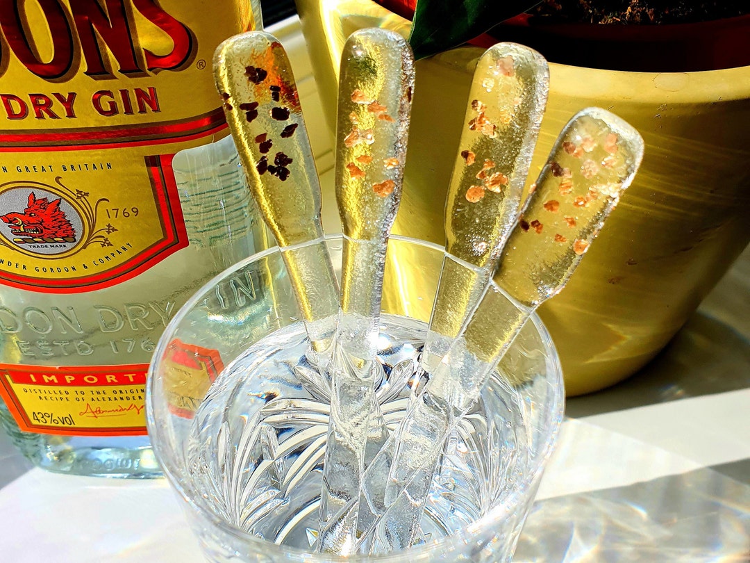 Gold Flake Glass Swizzle Sticks: Handmade Cocktail Stirrers - Etsy
