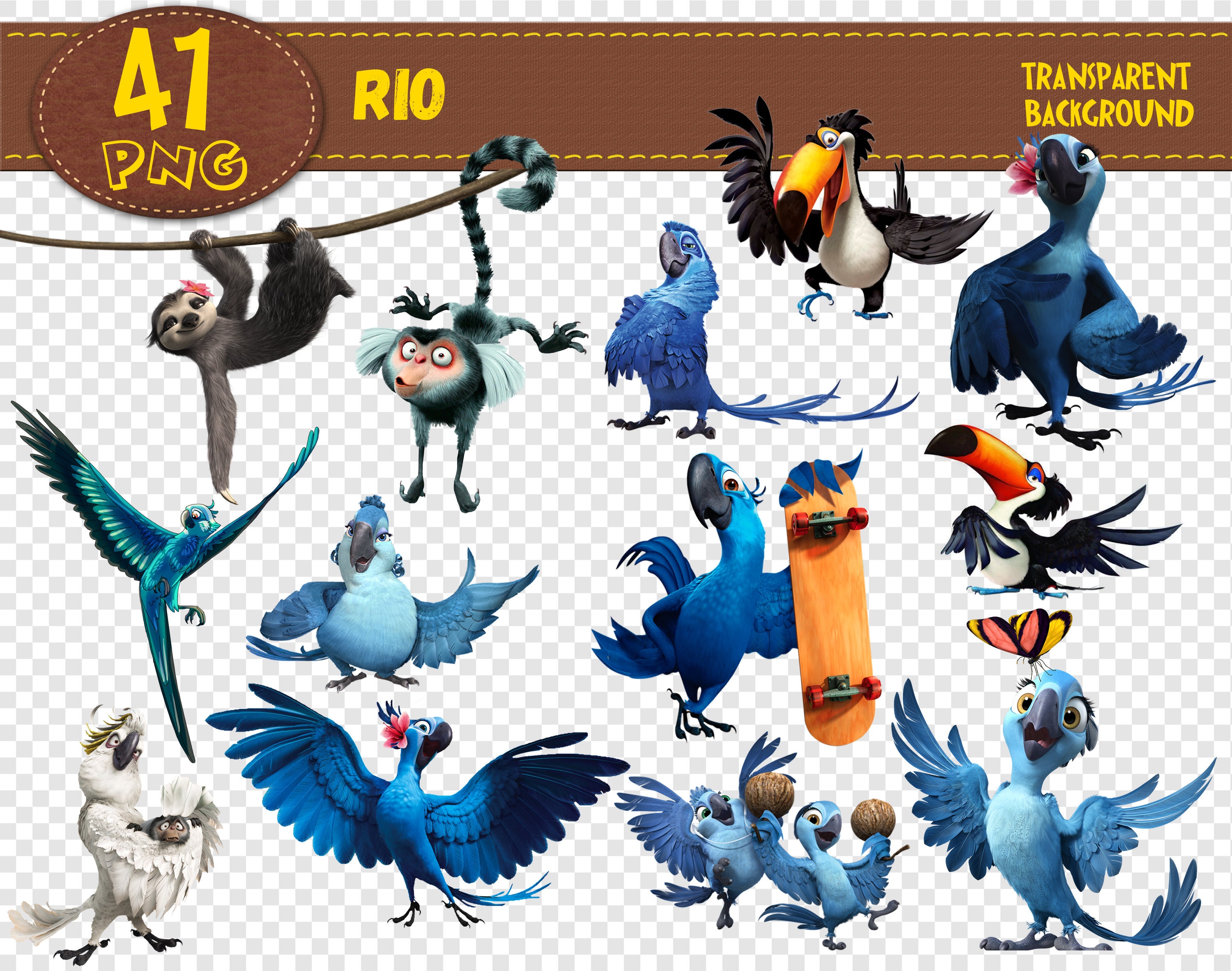 Rio clipart Rio characters Rio PNG afdrukbare digitale | Etsy