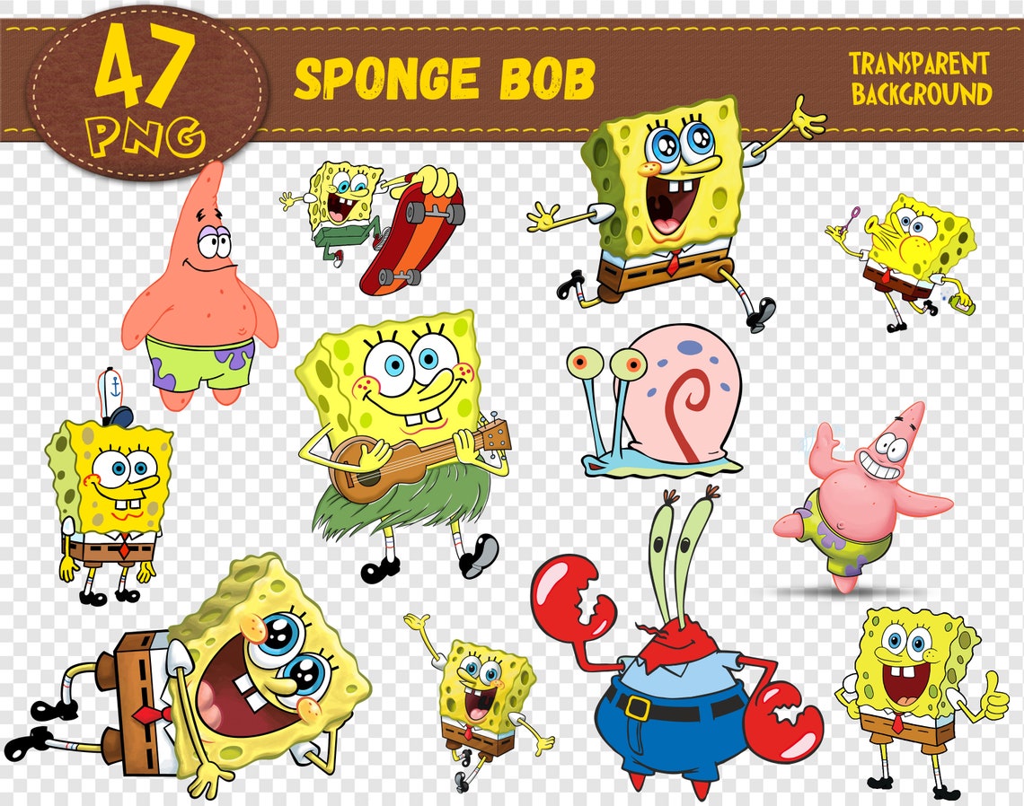 Sponge Bob Clipart Sponge Bob characters Sponge Bob png | Etsy