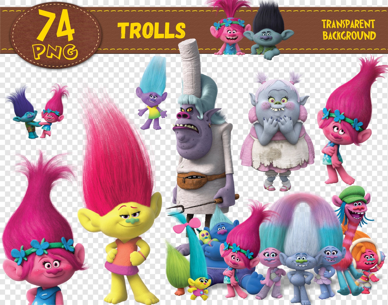 Trolls Clipart Trolls characters Trolls png printable | Etsy