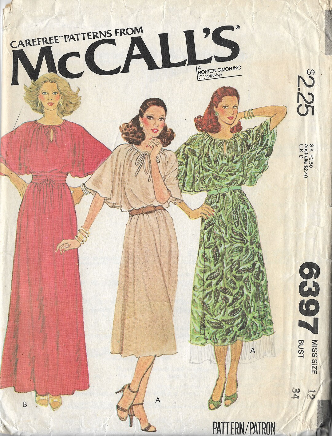 Mccall's 6397 Dress 1978 Bust 34 Complete, Cut - Etsy