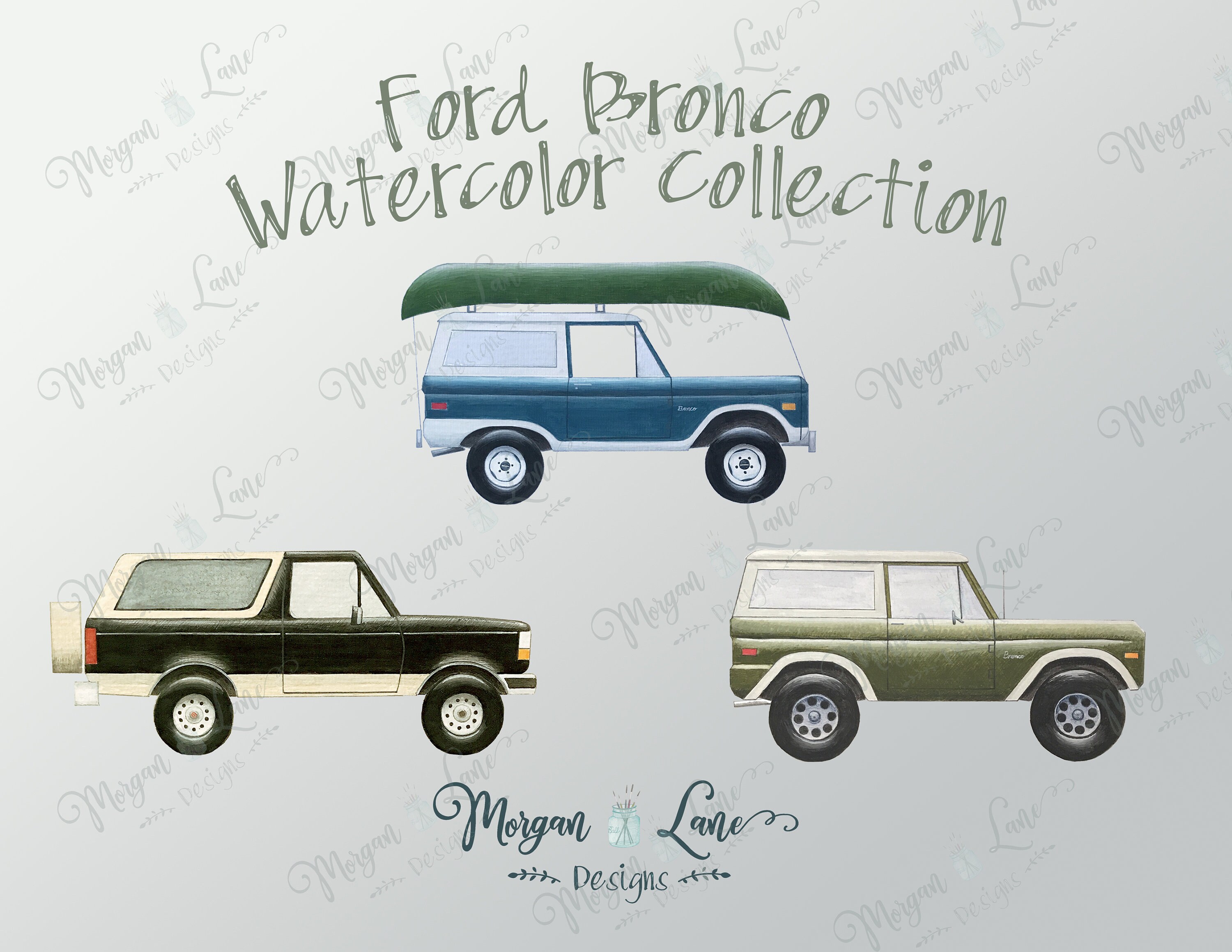 Watercolor Ford Bronco's Clipart, PNG Digital Download for Sublimation ...