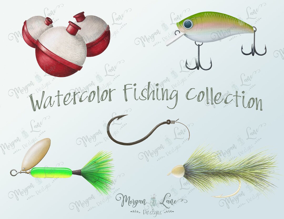 Watercolor Fishing Clipart, Lures, PNG Digital Download for Sublimation ...