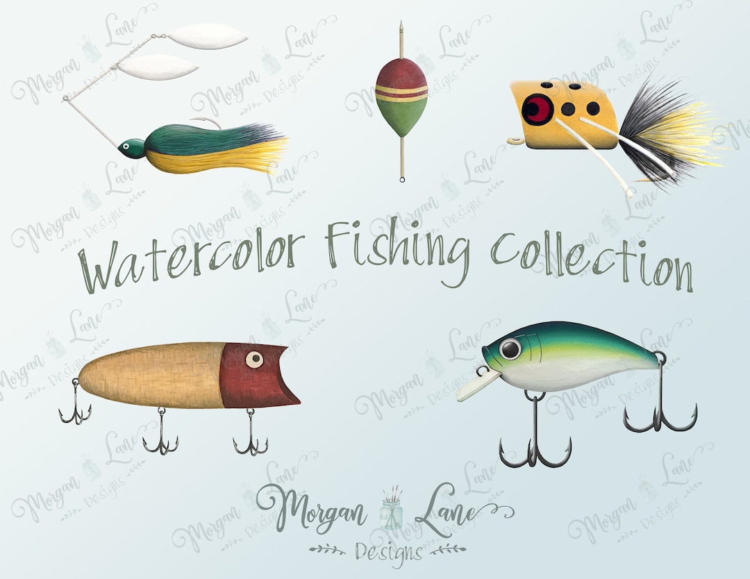 Watercolor Fishing Clipart, Lures, PNG Digital Download for Sublimation ...