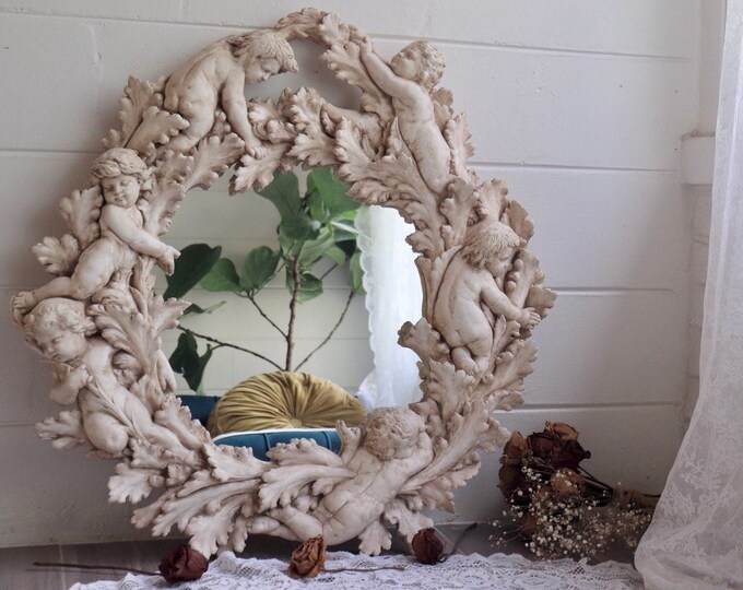 Vintage Cherub Mirror 1980s to 1990s Angel Mirror Stone Mirror Home ...