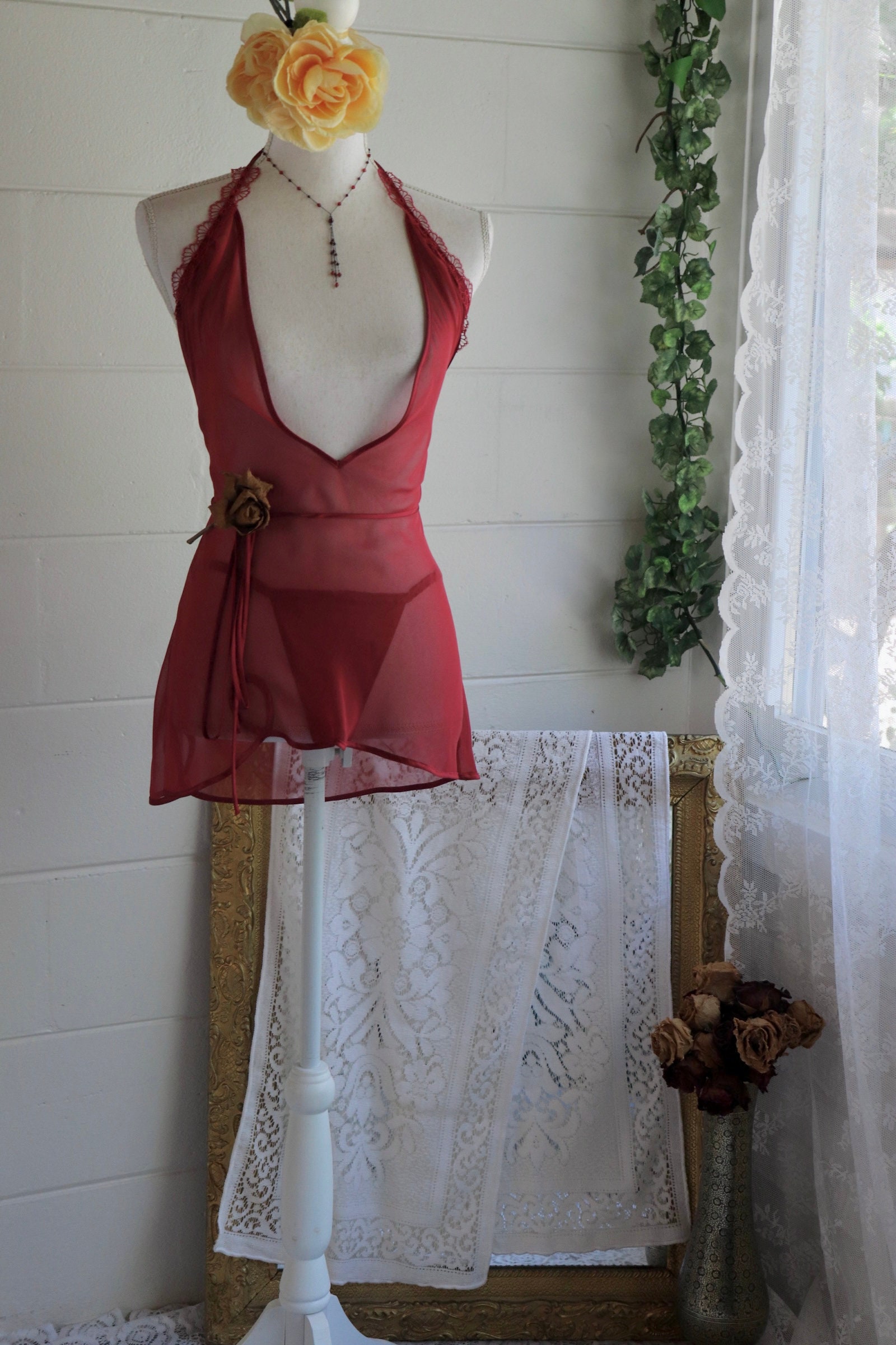 Vintage Victorias Secret Slip Dress 1990s to Y2K Sheer Lace up Open ...