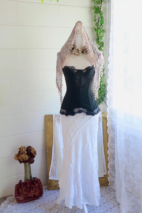 Vintage Corset Bustier - 1960s to 1970s - Black Lace … - Gem