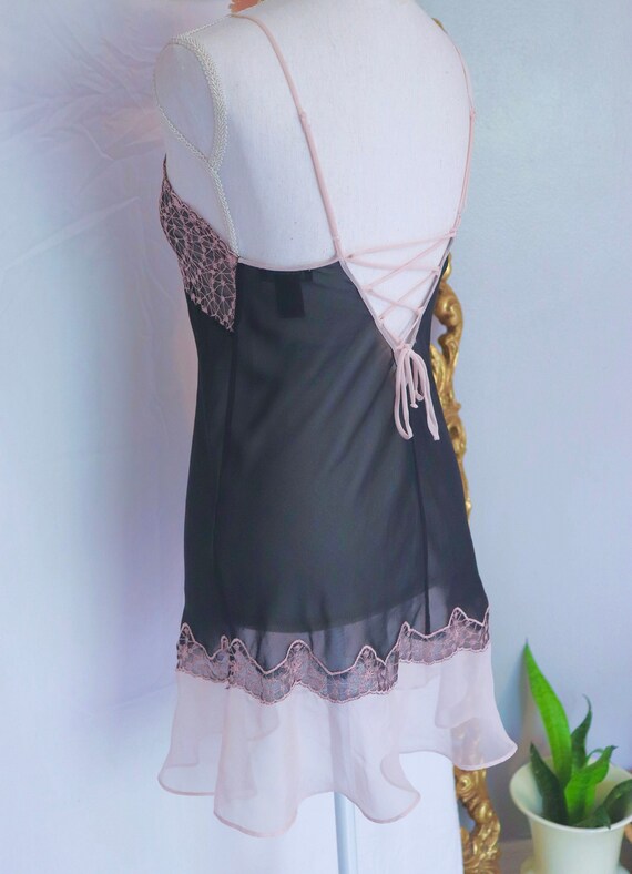 Vintage Sheer Slip Dress - 1990s to Y2K - Black & Bab… - Gem