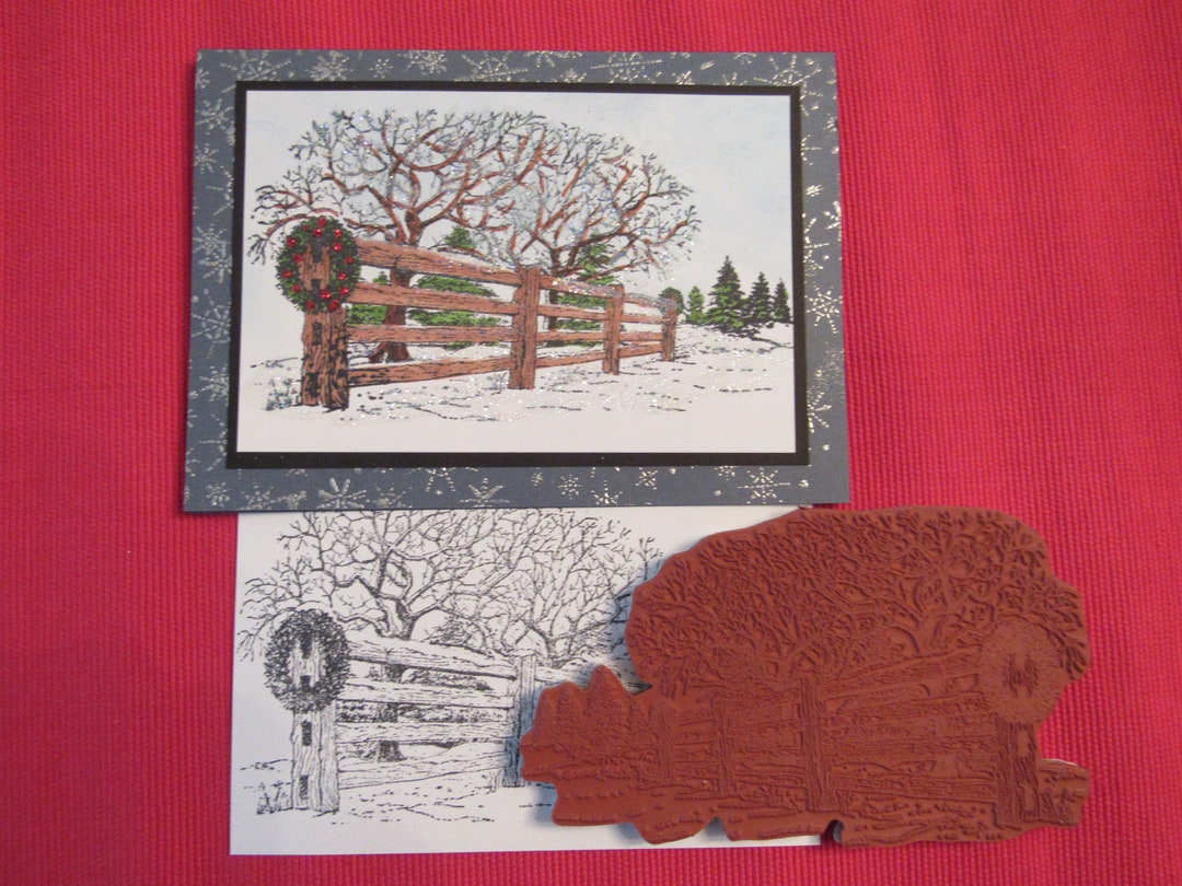 Winter Scene Rubber Stamp - Etsy