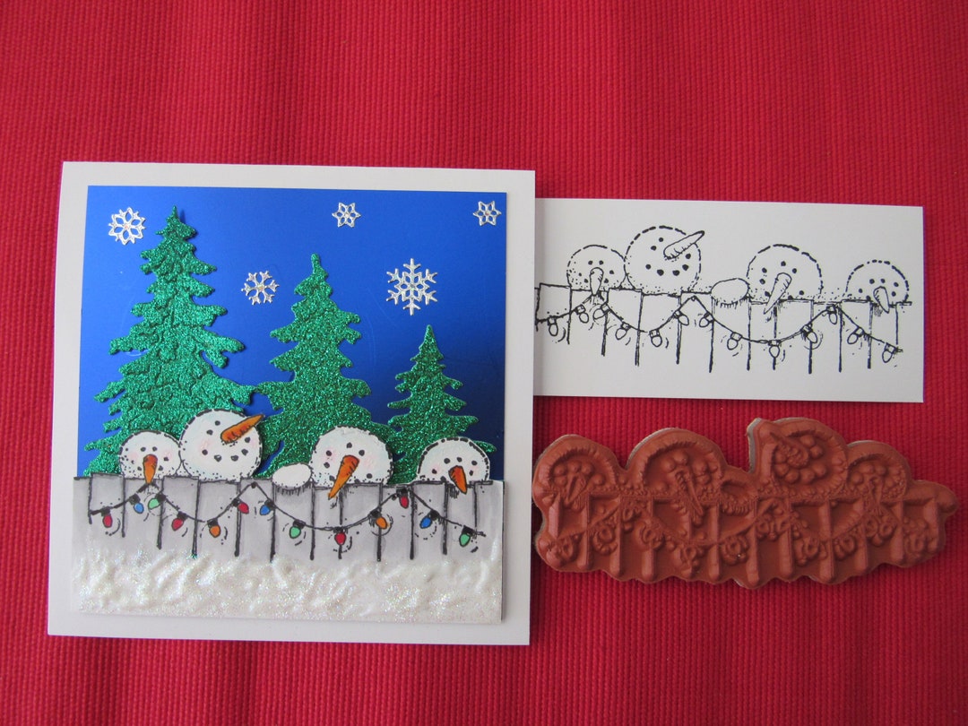Fenced in Snowmen Rubber Stamp - Etsy