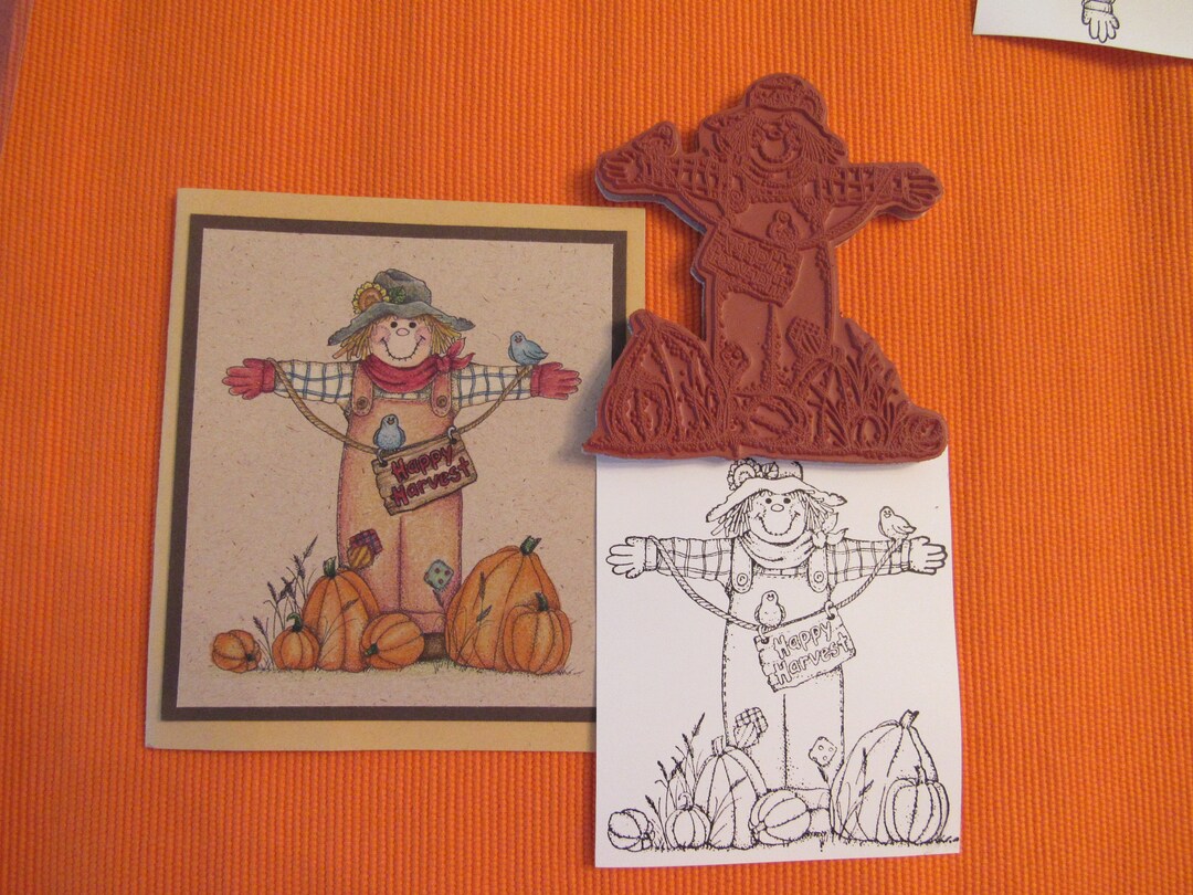 Happy Harvest Scarecrow Rubber Stamp - Etsy