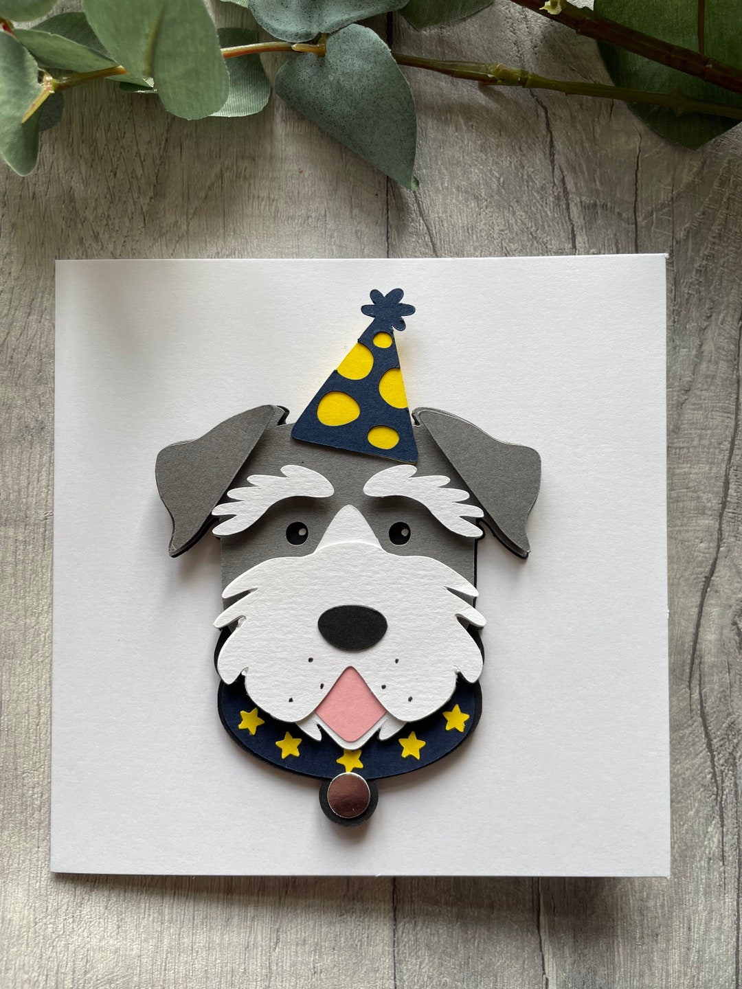 Handmade Schnauzer Dog With Party Hat Card Can Be Personalised - Etsy UK