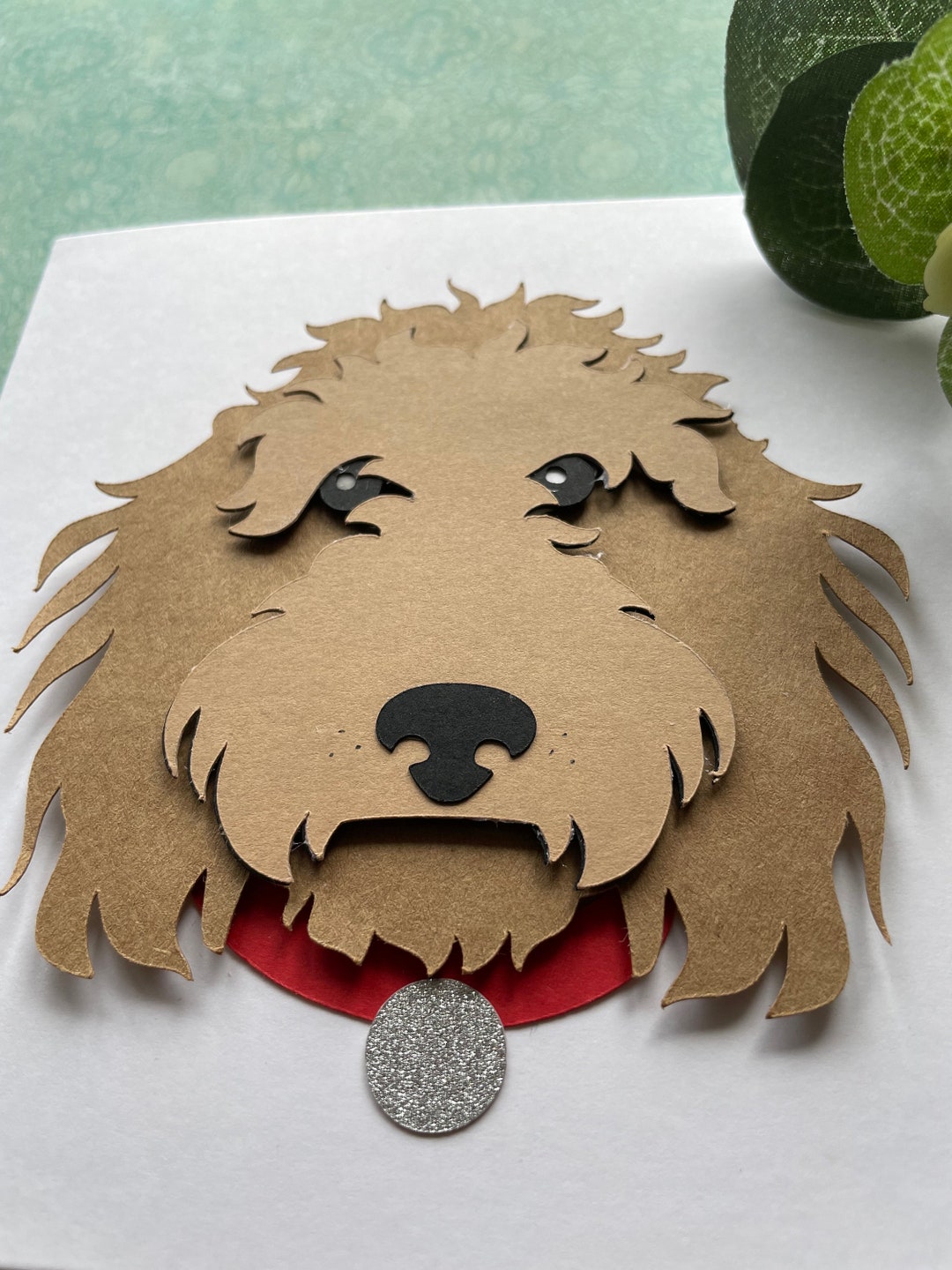 Handmade Card Golden Doodle Dog Wearing a Red Collar Can Be ...