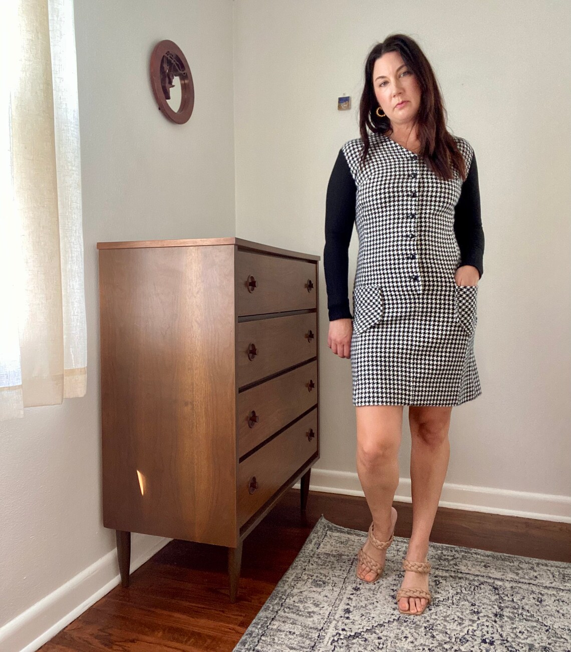 1960s Vintage Sherbert Originals Long Sleeve Houndstooth Mini Dress ...