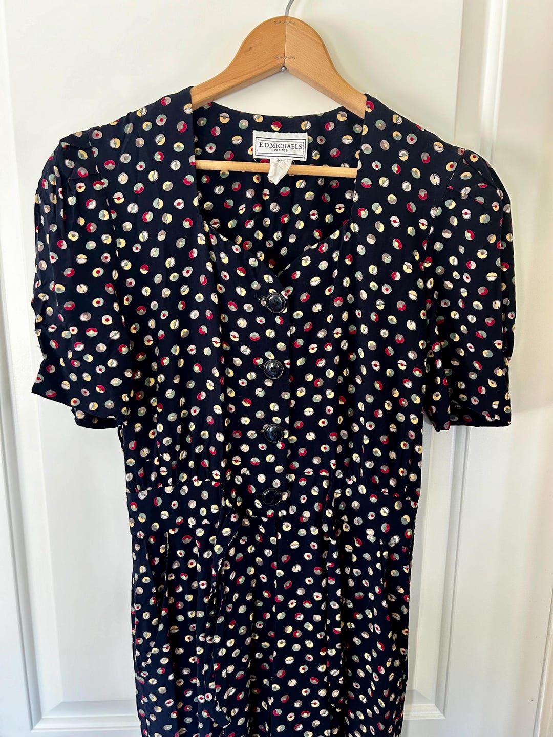 ED Michaels Petites Navy and Print Puff Sleeve Rayon Jumpsuit - Etsy