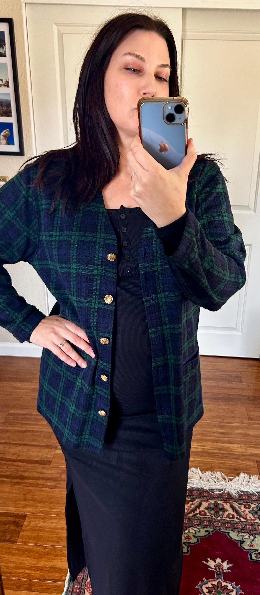 Eccobay Plaid Blue and Green Button-up Sweater Cardigan - Etsy