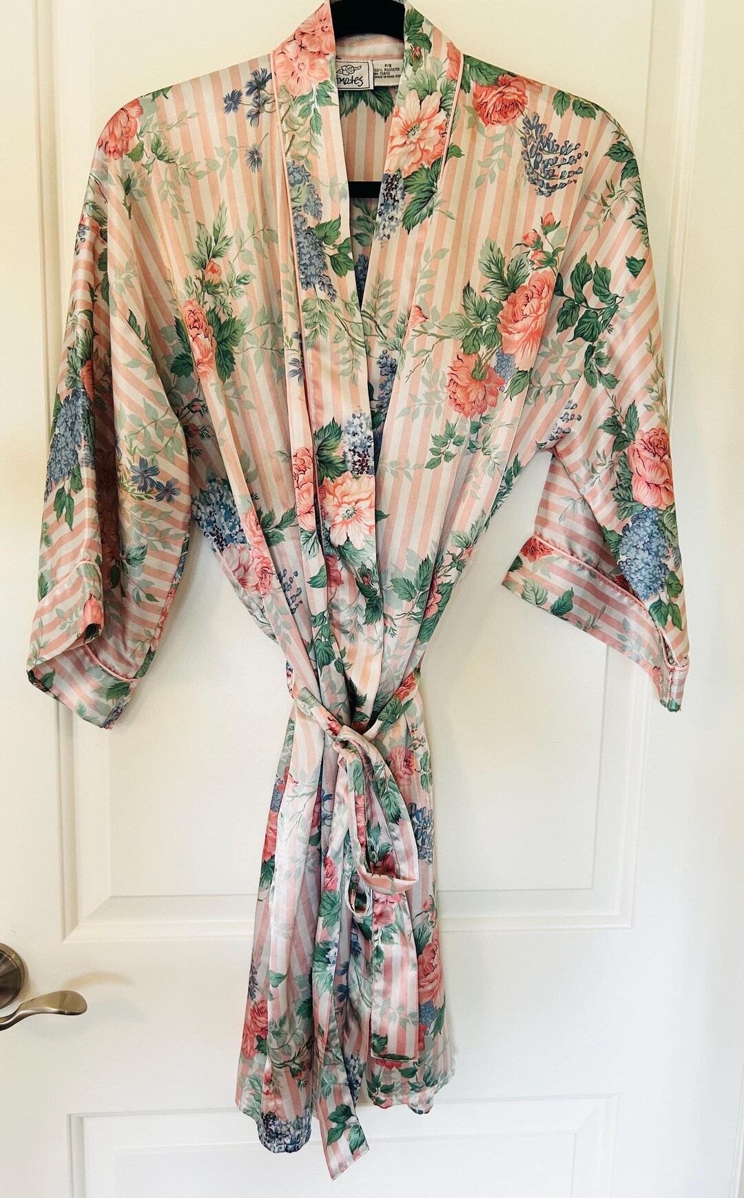 1990s J.O. Intimates Pink and Green Floral Satin Robe - Etsy