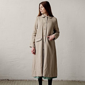 Natural Classic Linen Coat, Linen Coat for Women, Hand Embroidery, A ...