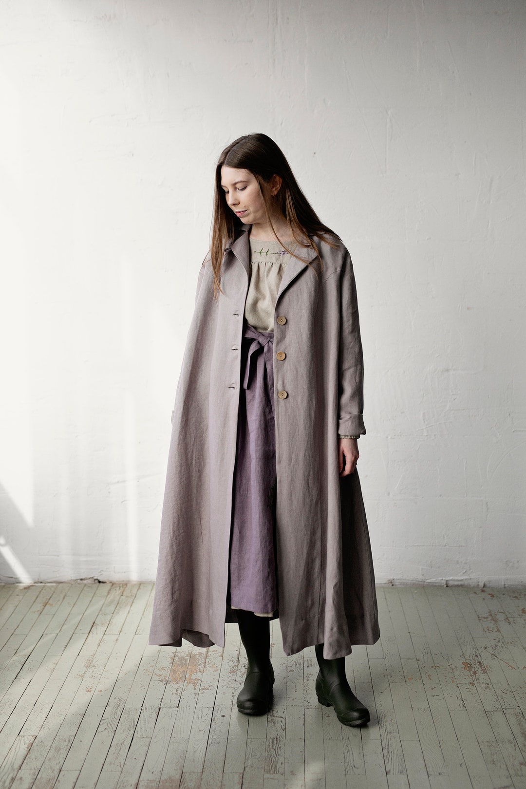 Lavender Linen Coat Women: A-line Oversized Long Coat - Etsy