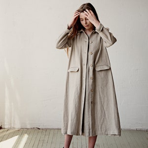 Natural Classic Linen Coat, Linen Coat for Women, Hand Embroidery, A ...