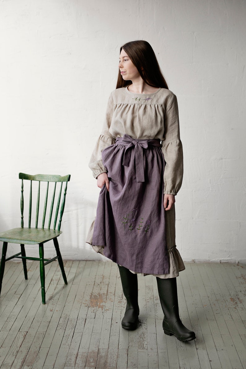 Mauve Apple Apron Cottagecore Apron Linen Skirt Cooking - Etsy