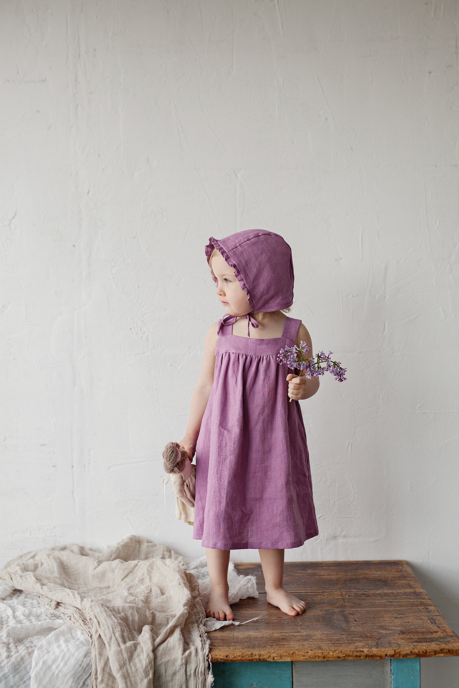 Lilac Ruffle Bonnet Linen Bonnet Linen Hat for Girls Ruffle - Etsy