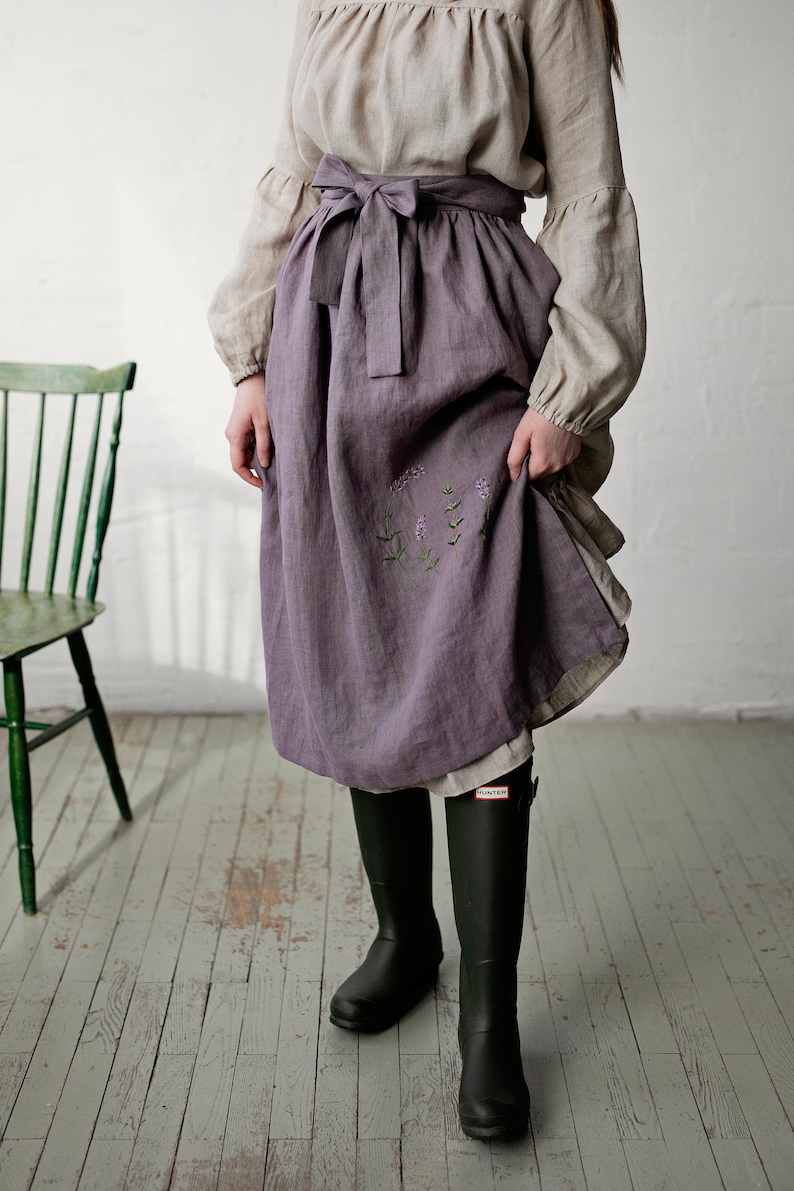 Mauve Apple Apron Cottagecore Apron Linen Skirt Cooking - Etsy
