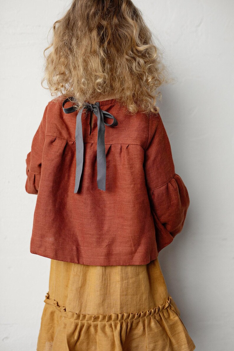 Rust Linen Tunic With Embroideries - Long Sleeve Girl's Shirt - Etsy