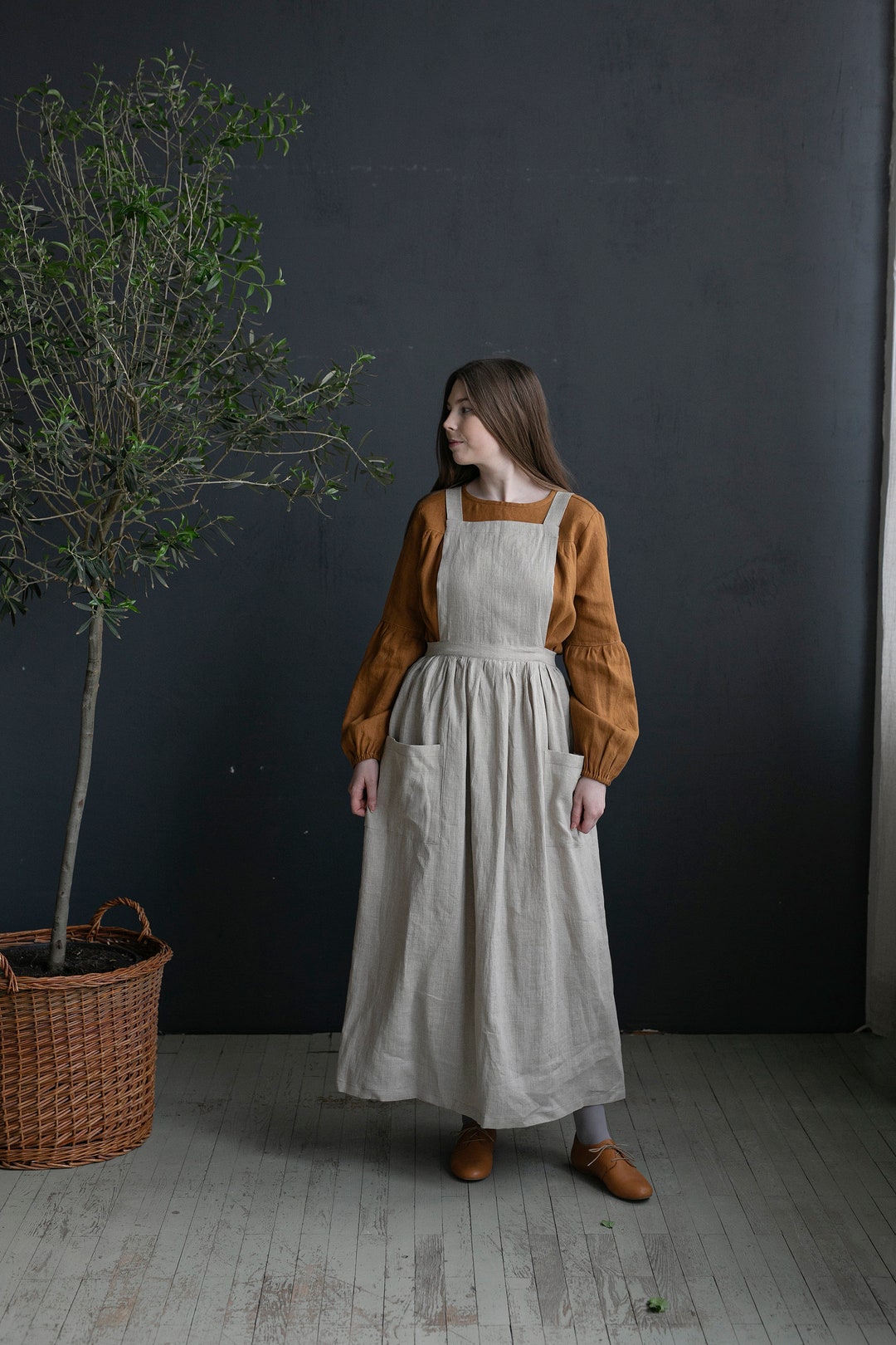 Natural Long Cross Back Pinafore Linen Pinafore Linen Apron - Etsy