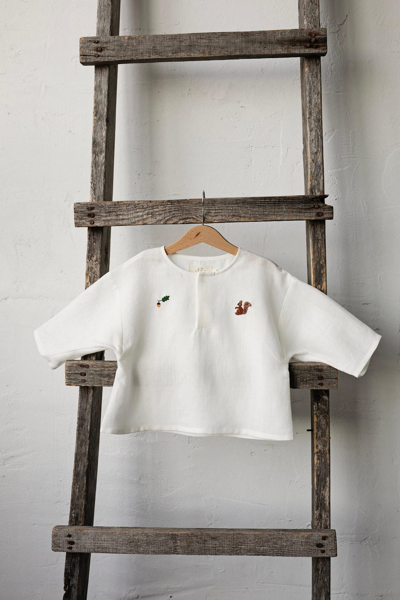 Embroidered White Linen Shirt: Long Sleeve V Neck Kids Unisex Top - Etsy