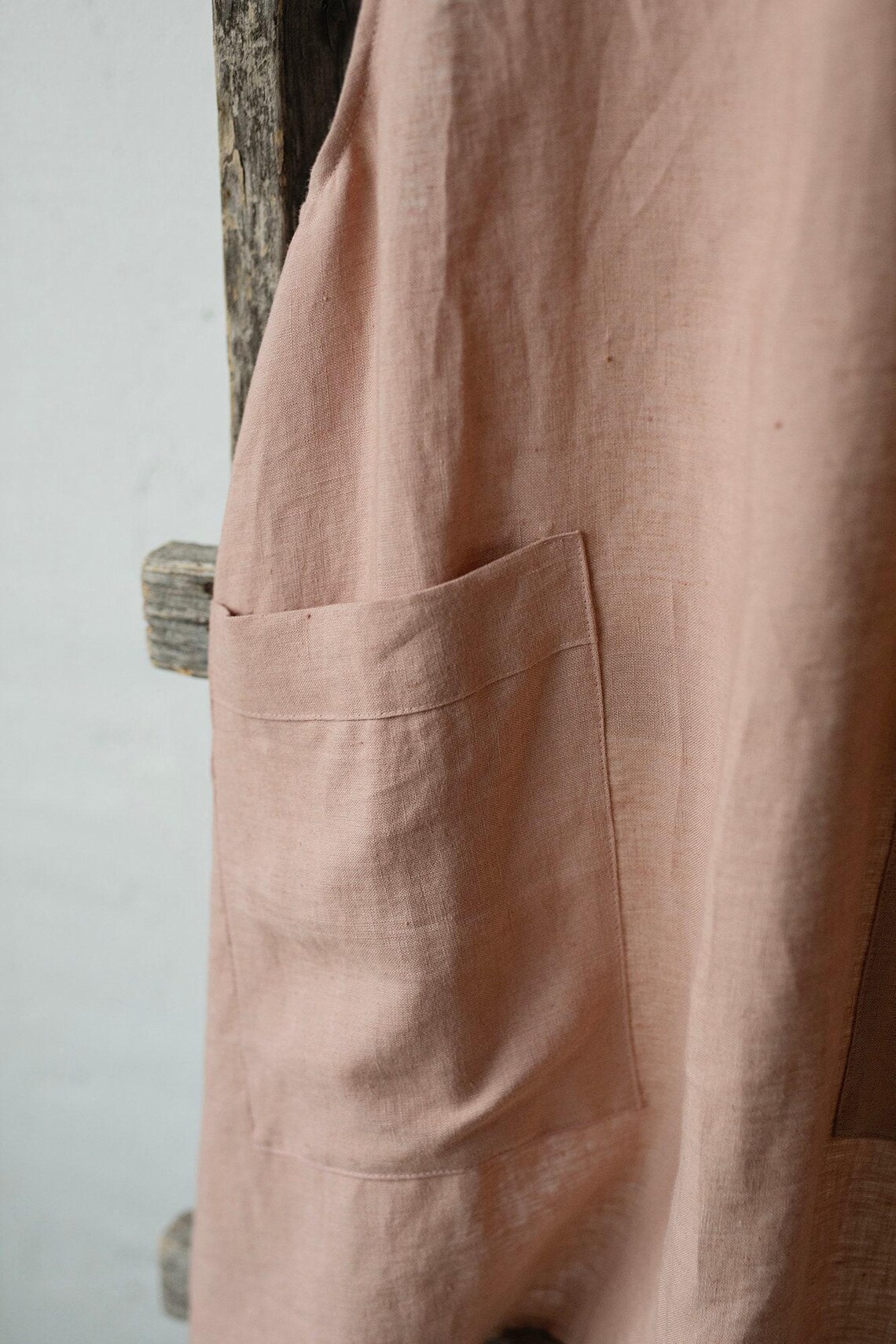 Dusty Rose Linen Apron: Cross Back Japanese Style Kitchen Apron - Etsy