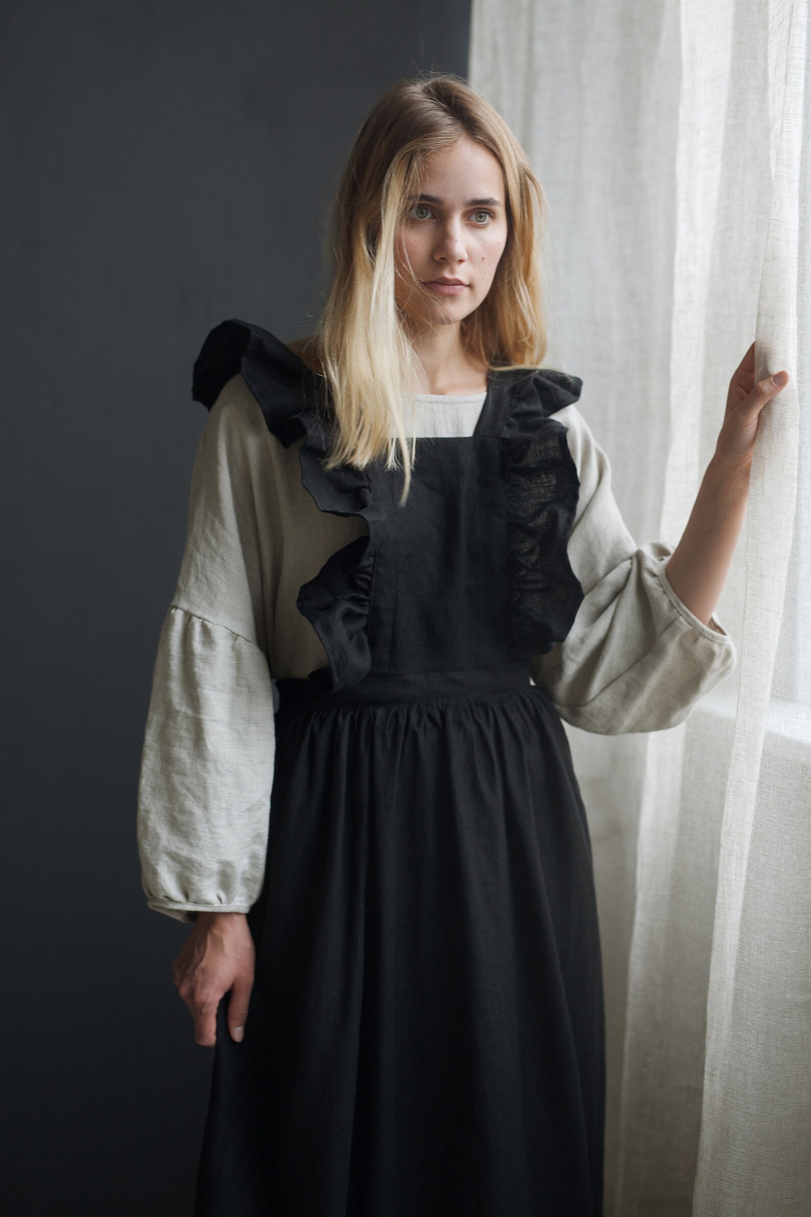 Black Long Vintage Apron Linen Pinafore With Wings Linen | Etsy