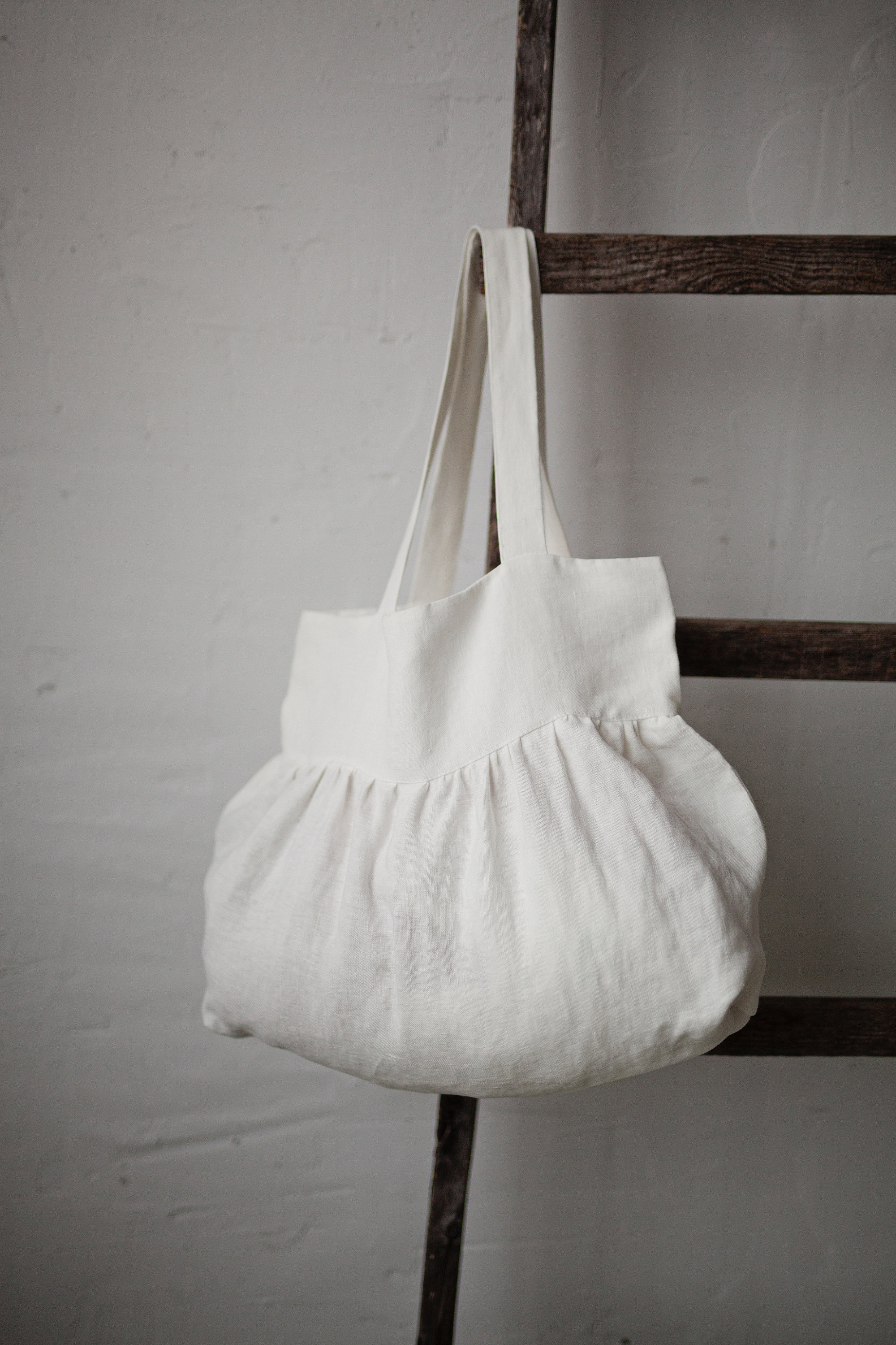 White Sunday Bag, Linen Tote Bag, Ruffle Linen Bag, Shoulder Bag, Linen ...