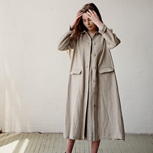 Natural Classic Linen Coat, Linen Coat for Women, Hand Embroidery, A ...