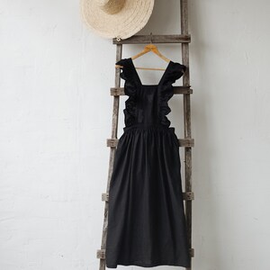 Black Long Vintage Apron, Linen Pinafore With Wings, Linen Apron, Victorian Maids Apron ...