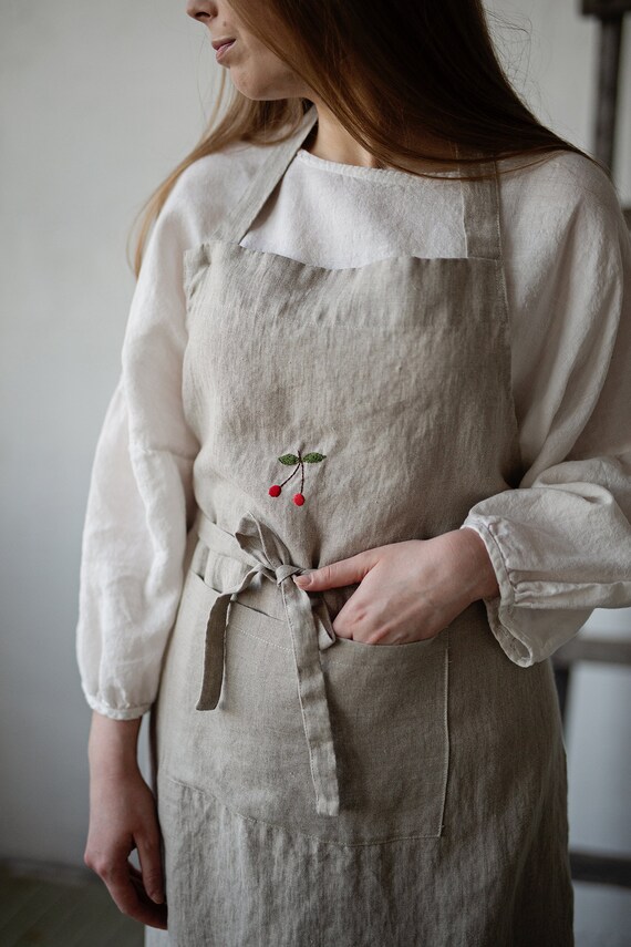 Natural Traditional Apron Linen Apron Hand Embroidery | Etsy