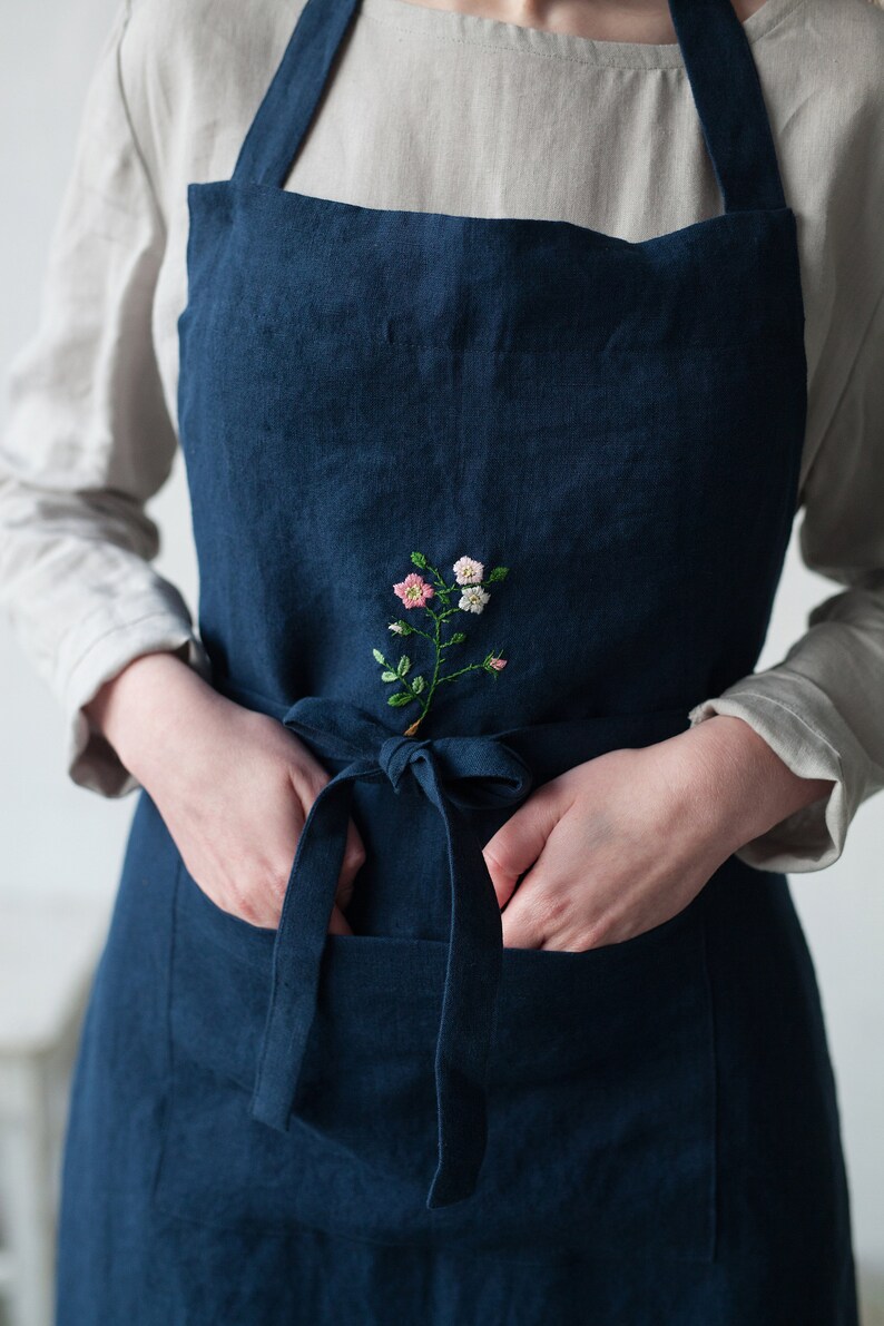 Navy Blue Traditional Apron Linen Apron Hand Embroidery - Etsy