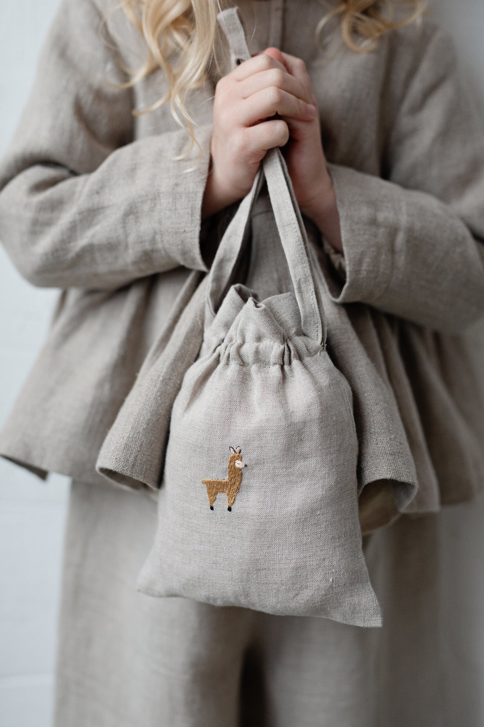 Linen Pouch Bag Different Colours Alpaca Embroidery Laundry | Etsy