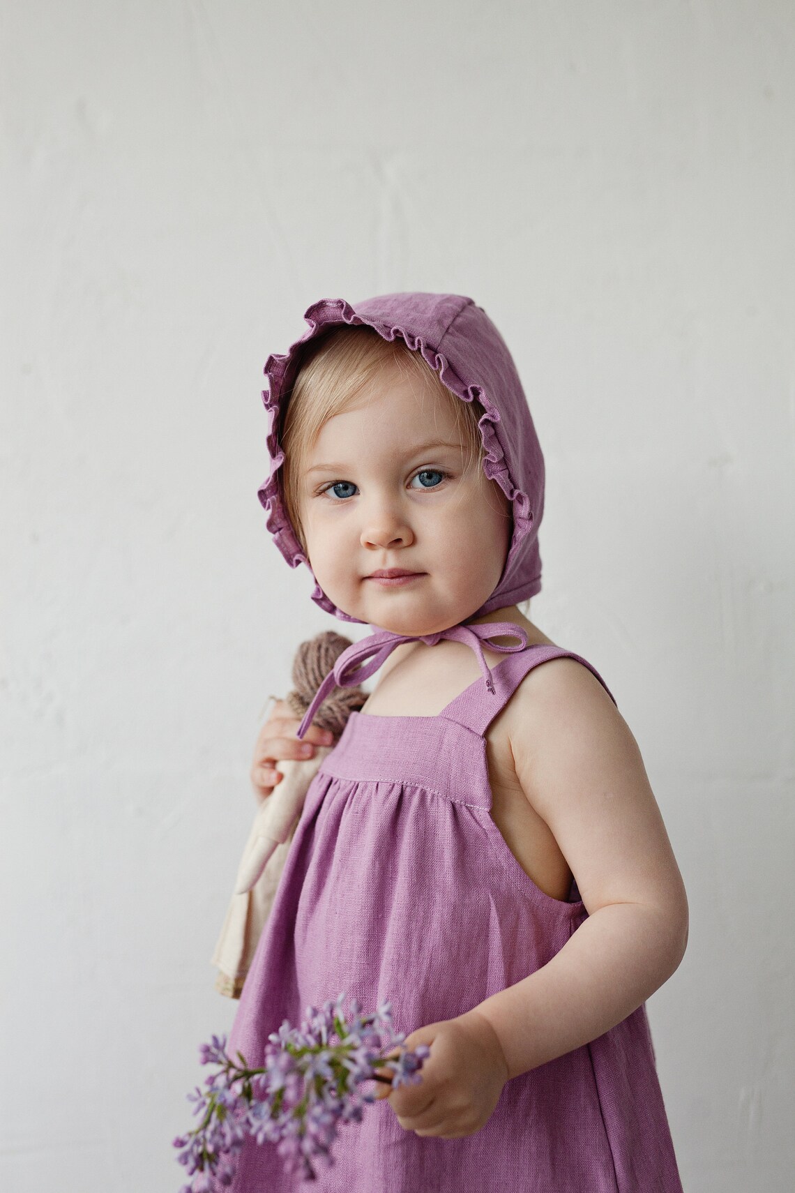 Lilac Ruffle Bonnet Linen Bonnet Linen Hat for Girls Ruffle | Etsy