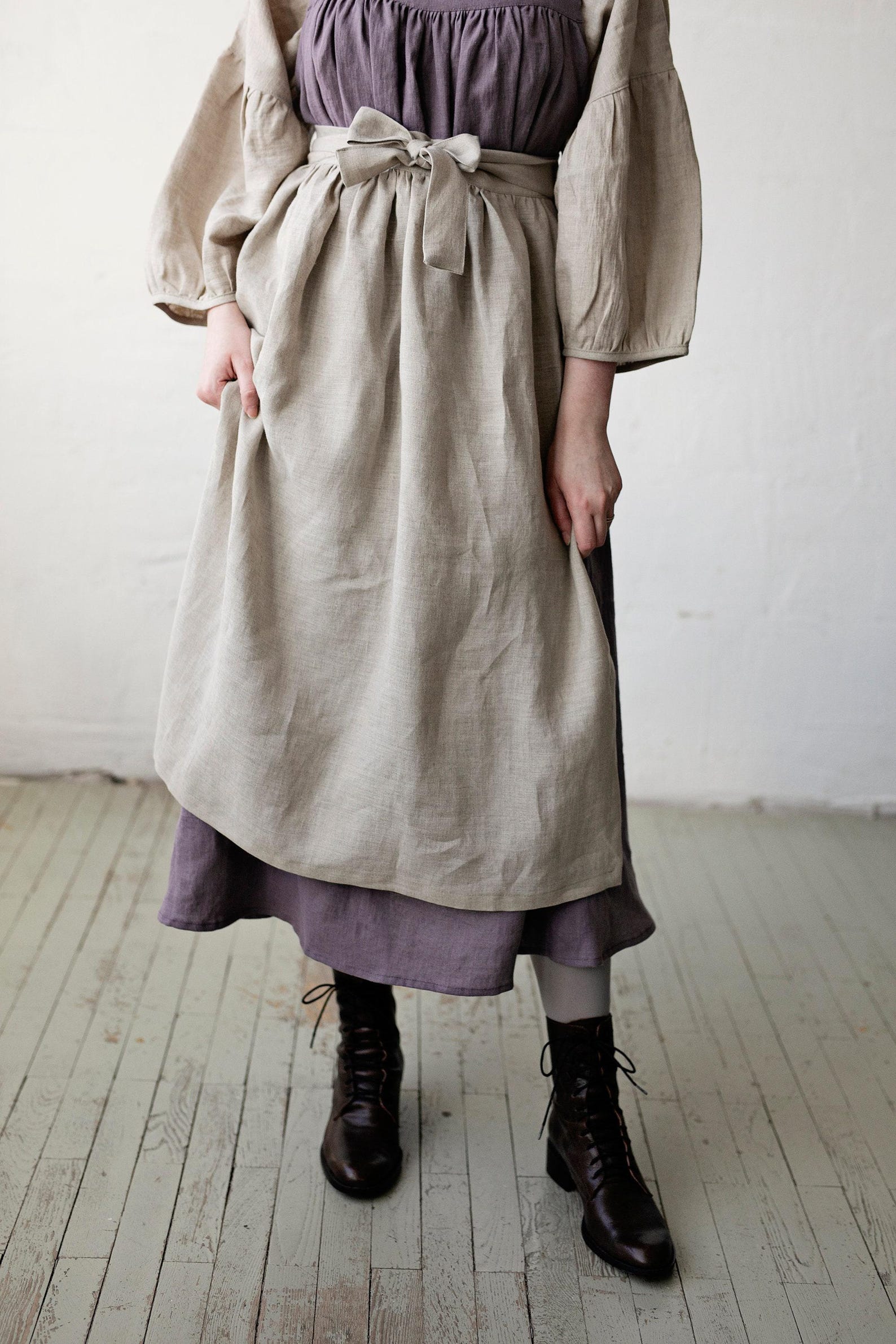 Natural Linen Apron Dress: Cottagecore Kitchen Skirt - Etsy