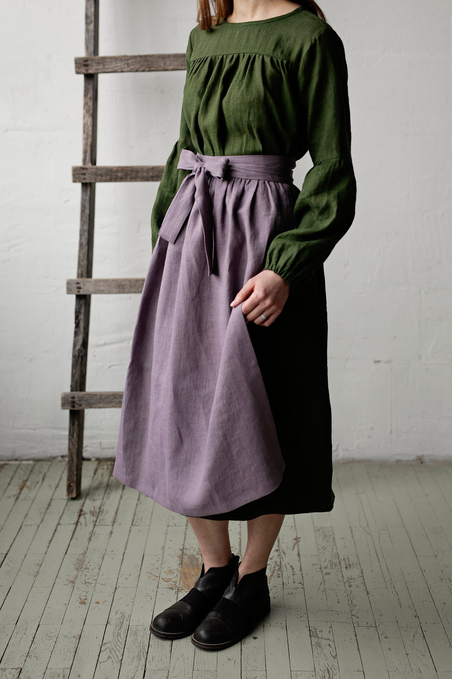 Mauve Apple Apron Cottagecore Apron Linen Skirt Cooking - Etsy