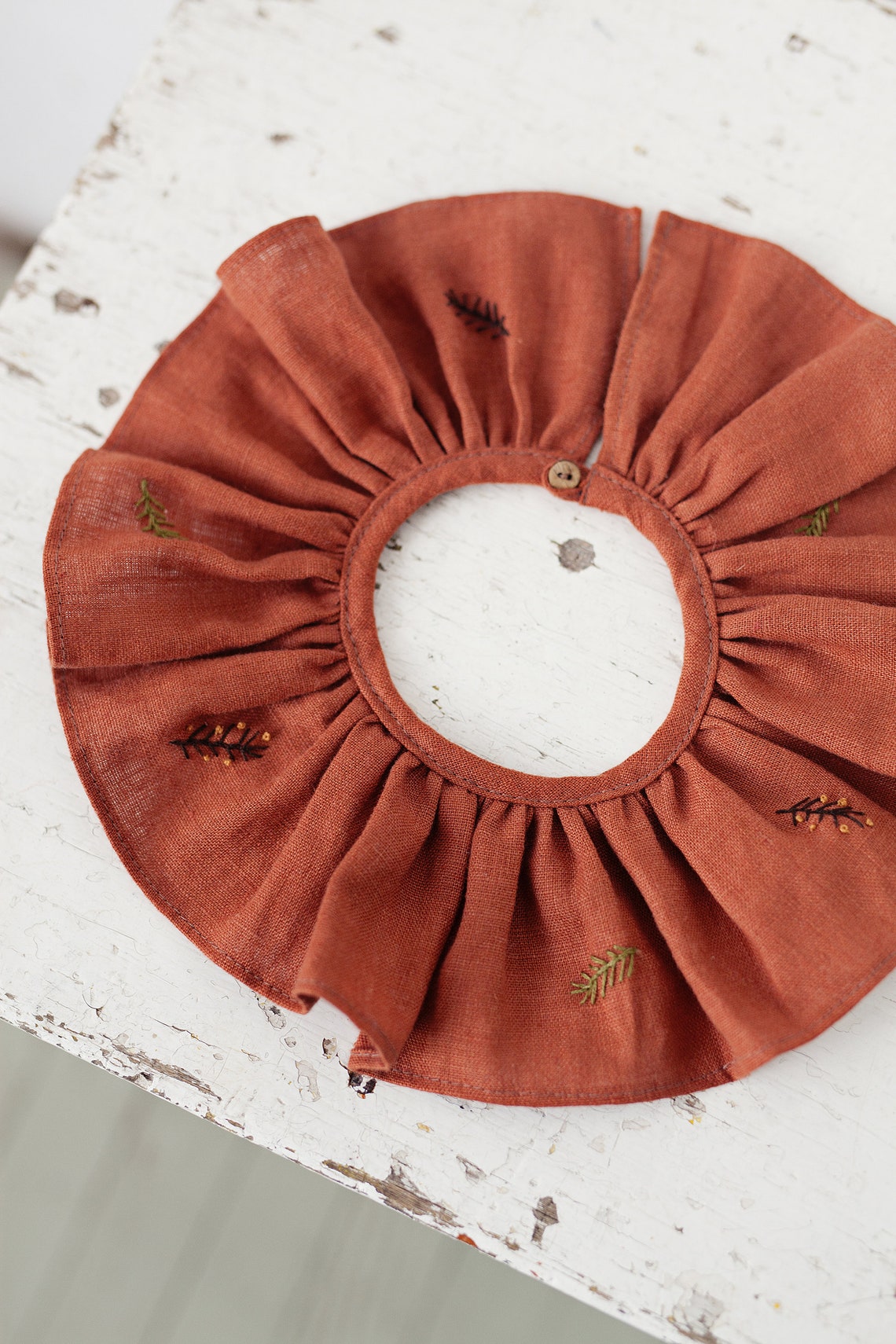 Rust Ruffle Linen Collar Linen Collar for Kids Branch - Etsy