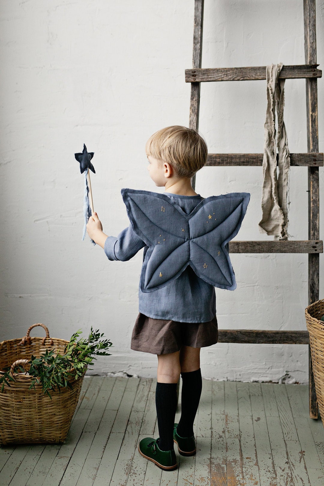 Dusty Blue Magic Wings & Wand Set, Butterfly Wings for Kids, Fairy ...