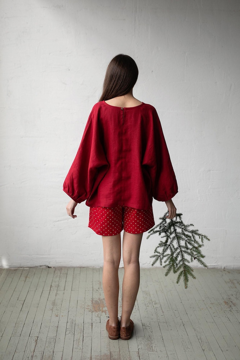 Tunica in lino color ciliegia: camicetta oversize in stile kimono ...