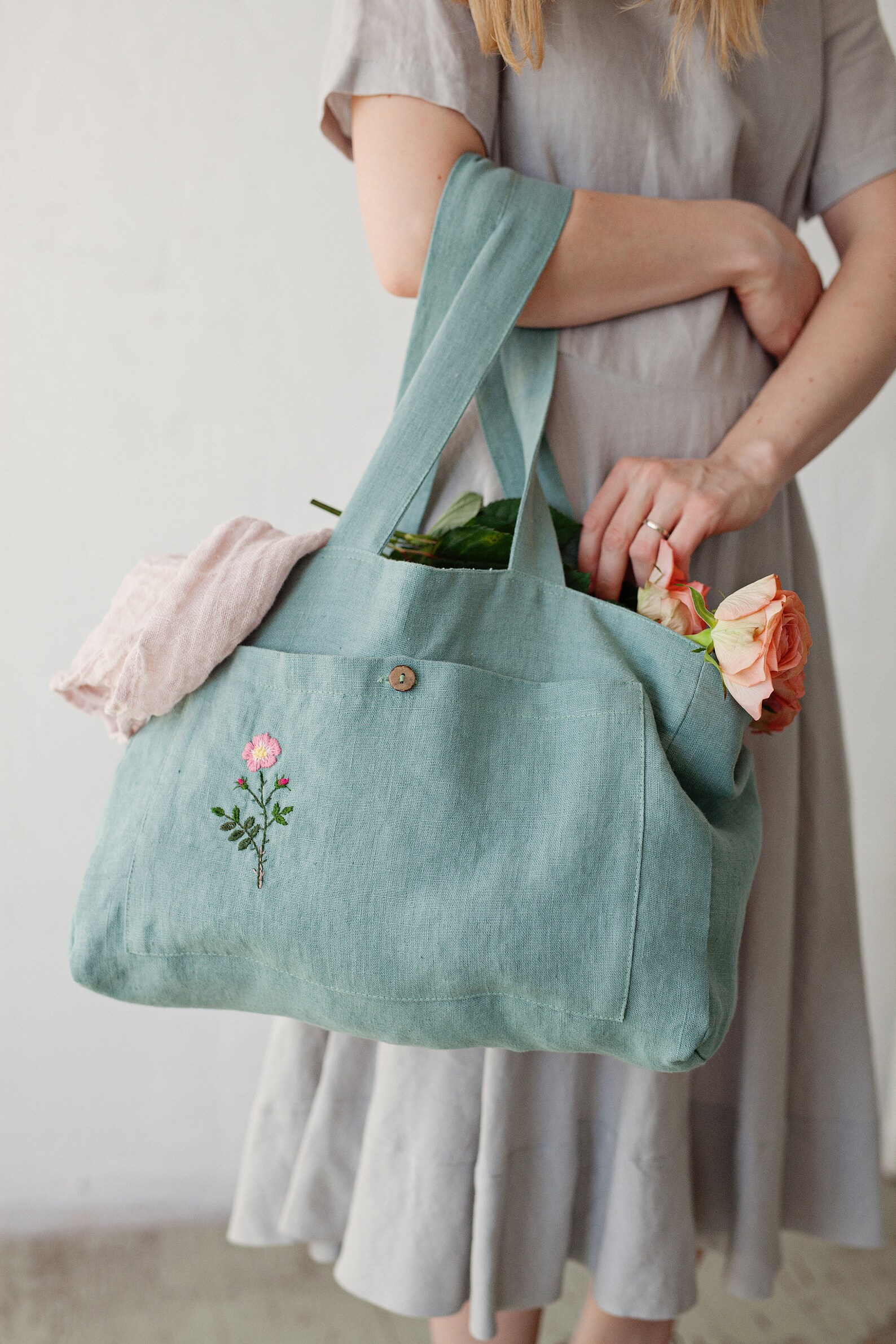 Mint Classic Bag Linen Tote Bag Linen Bag Shoulder Bag - Etsy