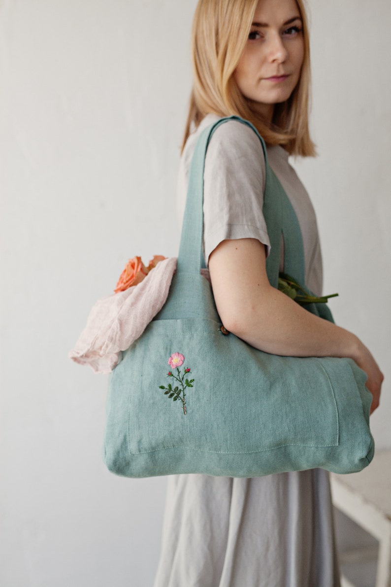 Mint Classic Bag Linen Tote Bag Linen Bag Shoulder Bag - Etsy