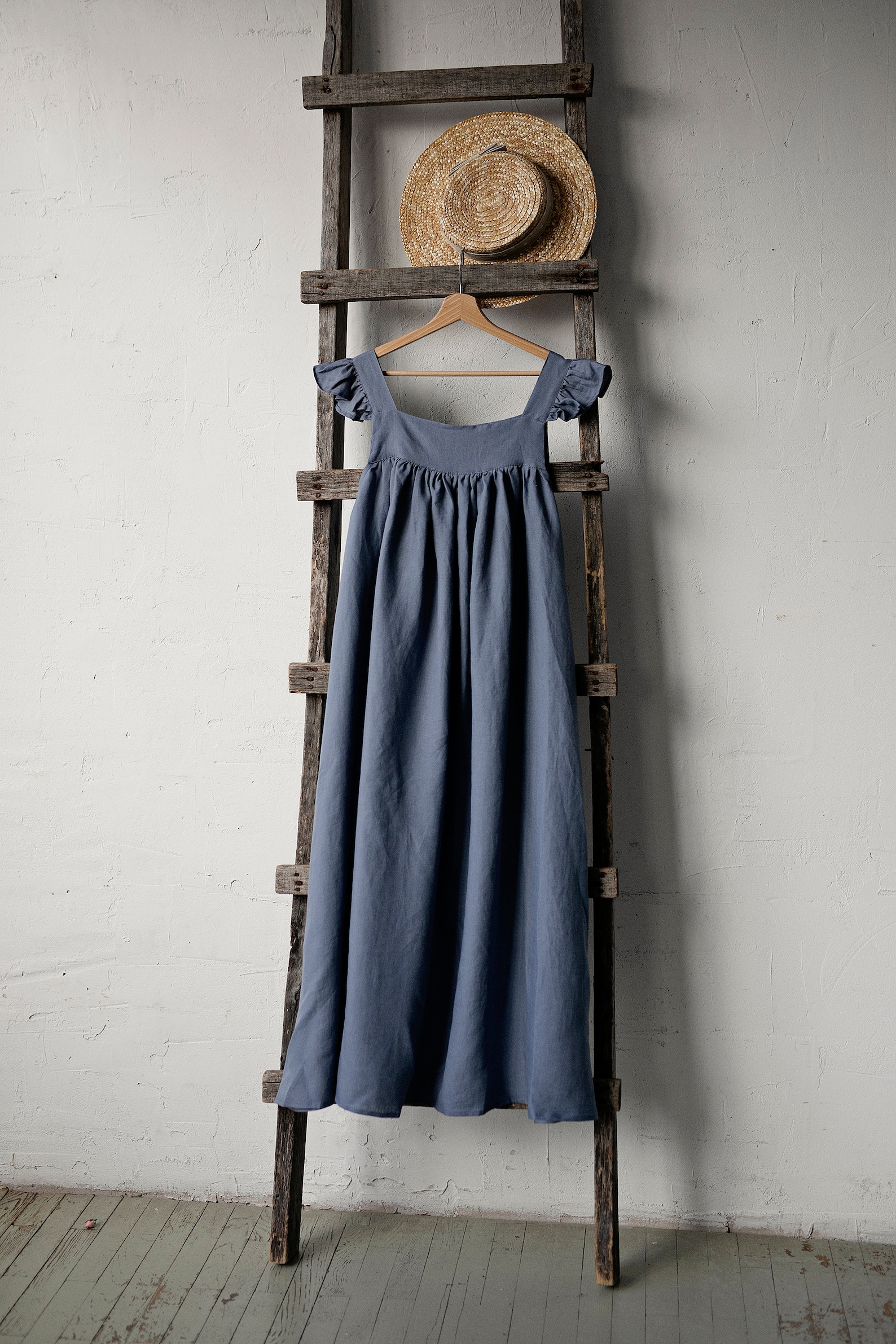 Dusty Blue Prairie Dress Linen Dress With Flutter Sleeves - Etsy